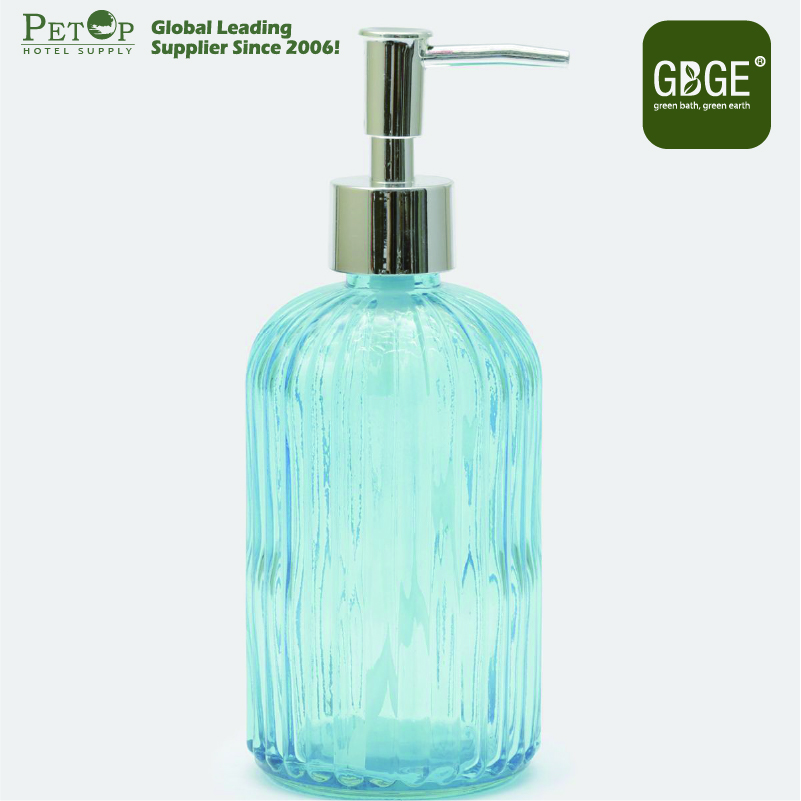 Glass Blue Soap and Lotion Pump Dispenser | Petop Hotel Supply